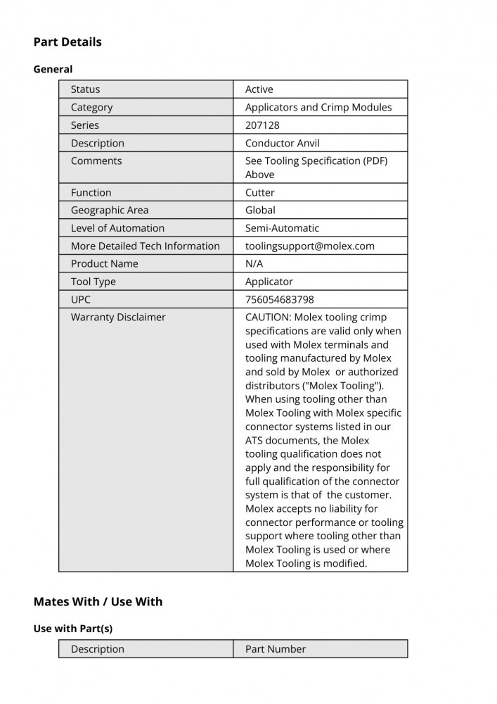 Tooling document page 2 for MOLEX 634550008