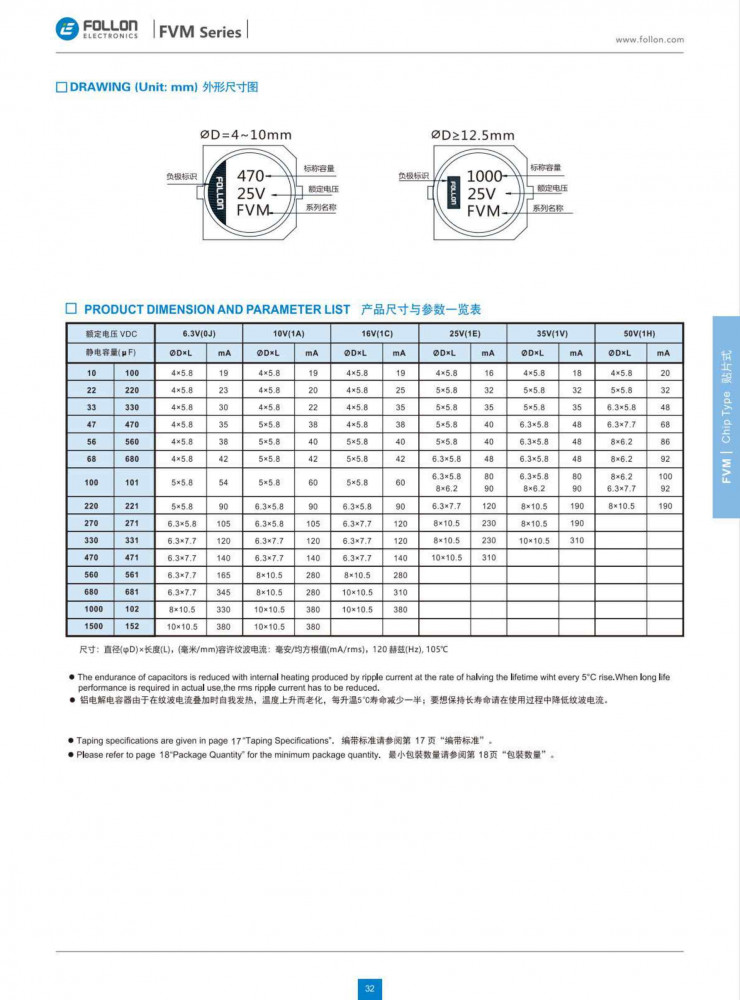 FOLLON aluminum electrolytic capacitor specification page 2