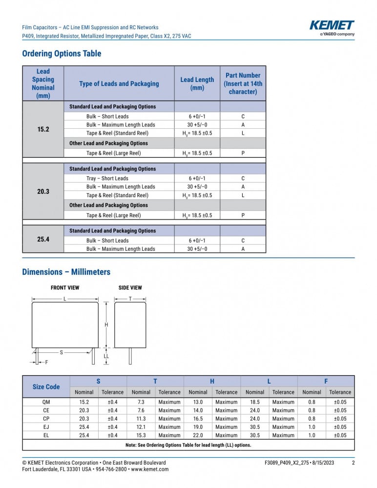 KEMET P409 datasheet page 2