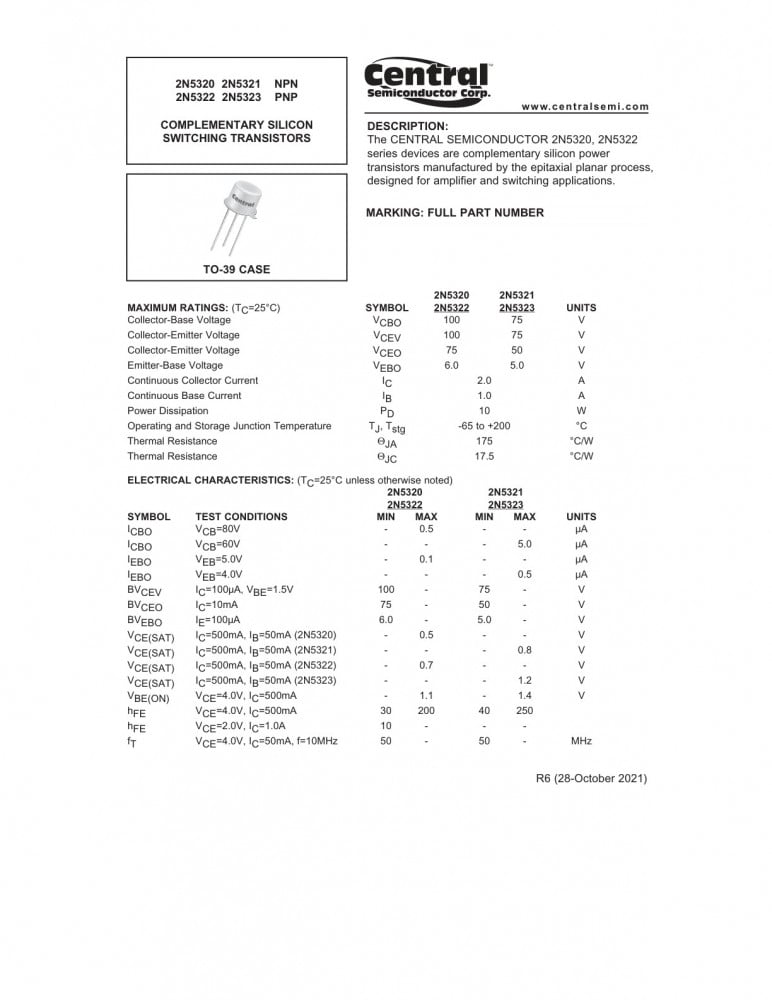 Central 2N5320 series datasheet page 1