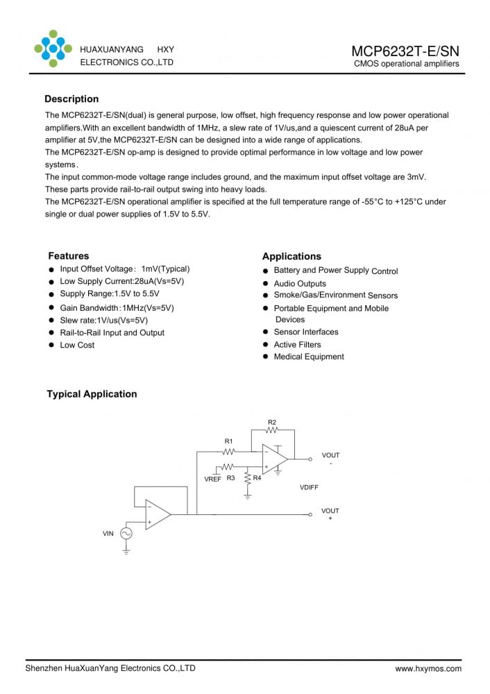 MCP6232T-E/SN-HXY technical document page 1