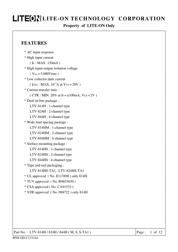 LTV-844HS datasheet page 1