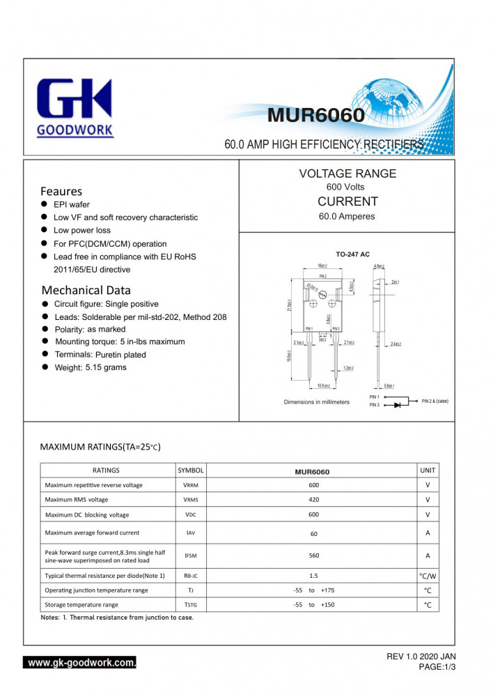 MUR6060 datasheet page 1