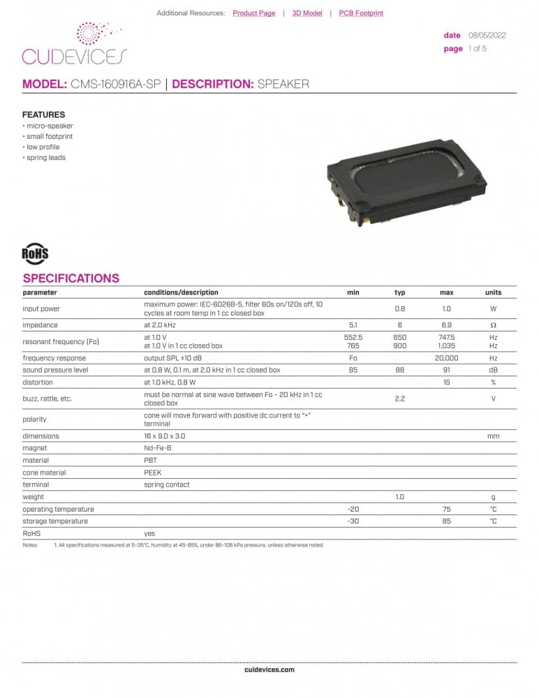 CMS-160916A-SP technical document page 1
