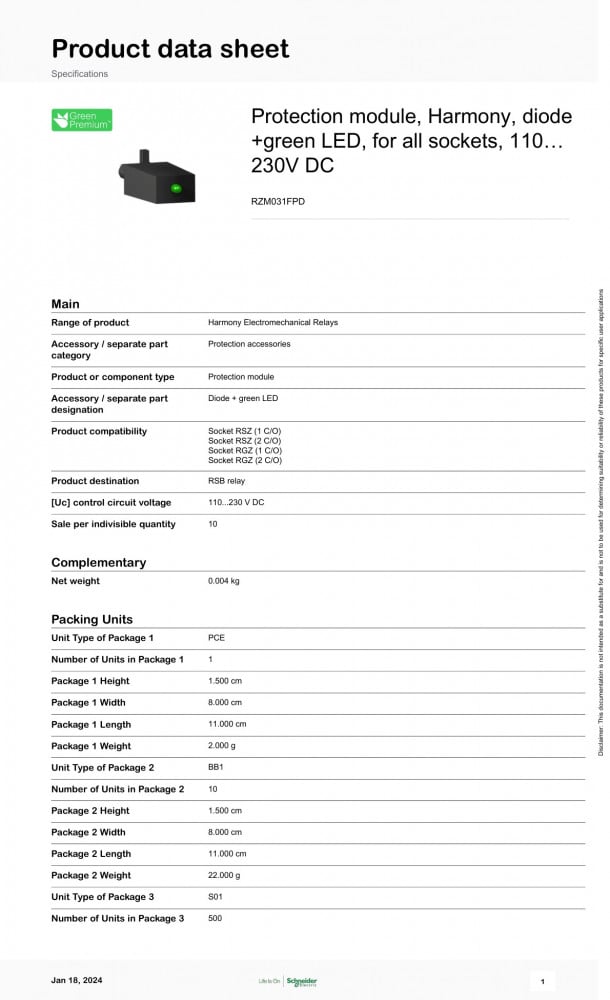 RZM031FPD technical document page 1