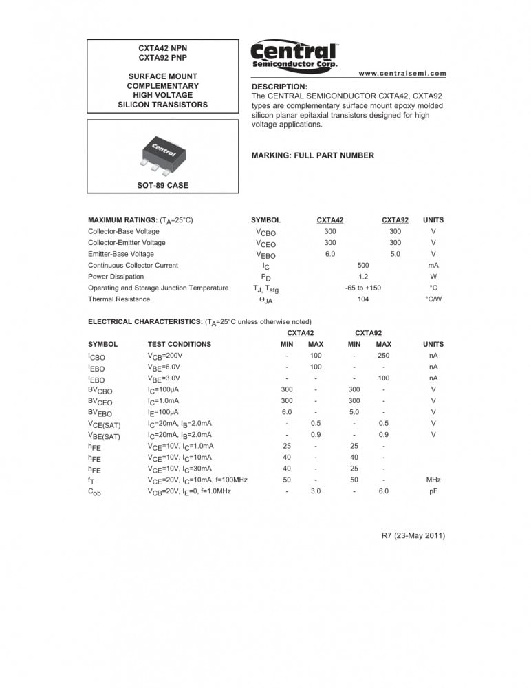 CXTA92 datasheet page 1