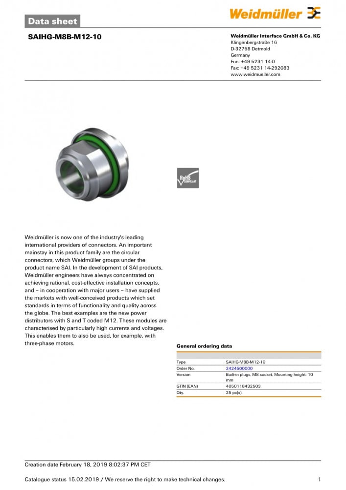 WEIDMULLER 2424500000 document page 1