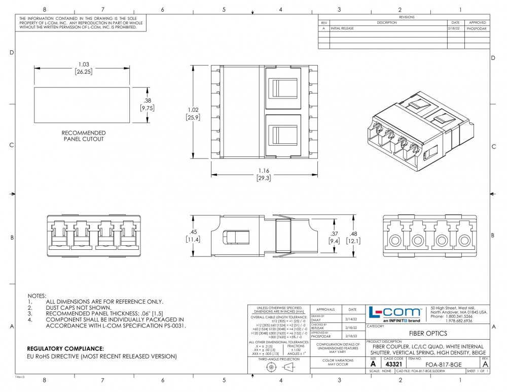 L-com FOA-817-BGE technical drawing page