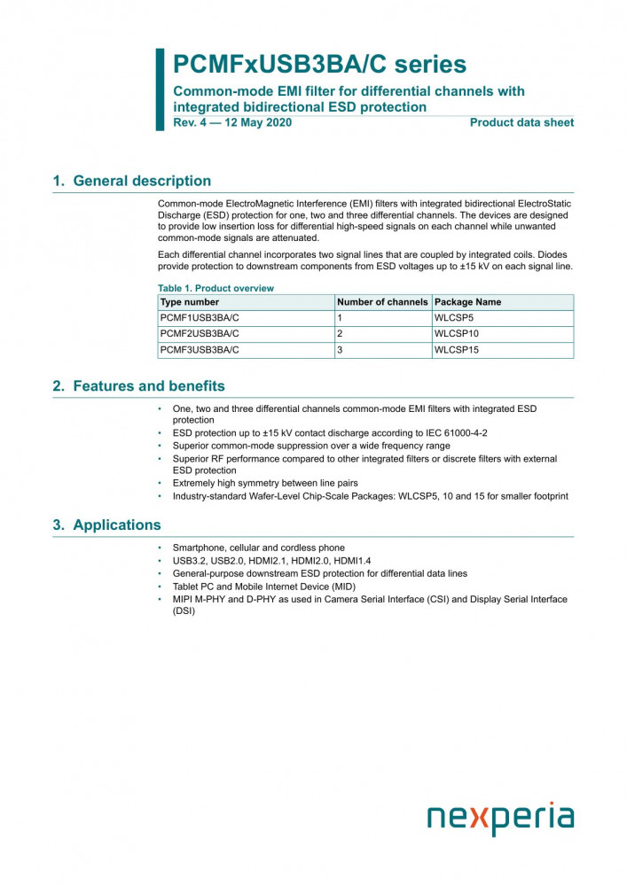 PCMF3USB3BA/CZ datasheet page 1
