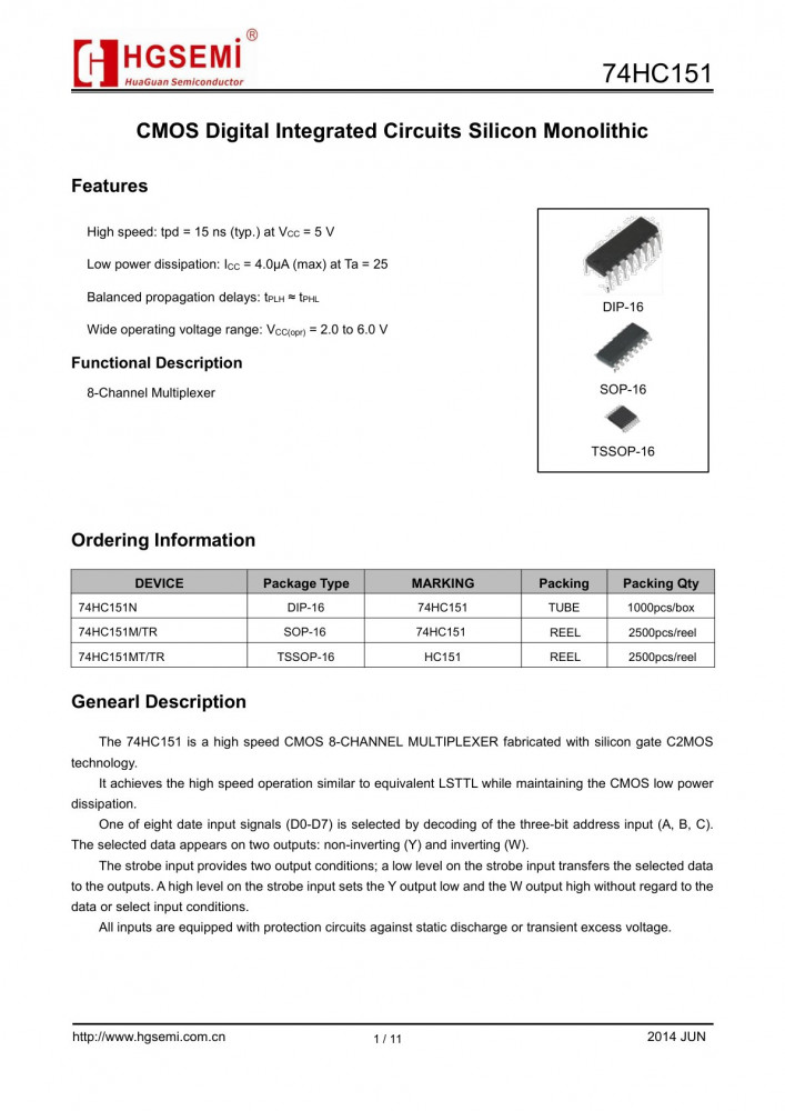 74HC151M/TR datasheet page 1