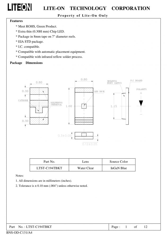 LTST-C194TBKT datasheet page 2