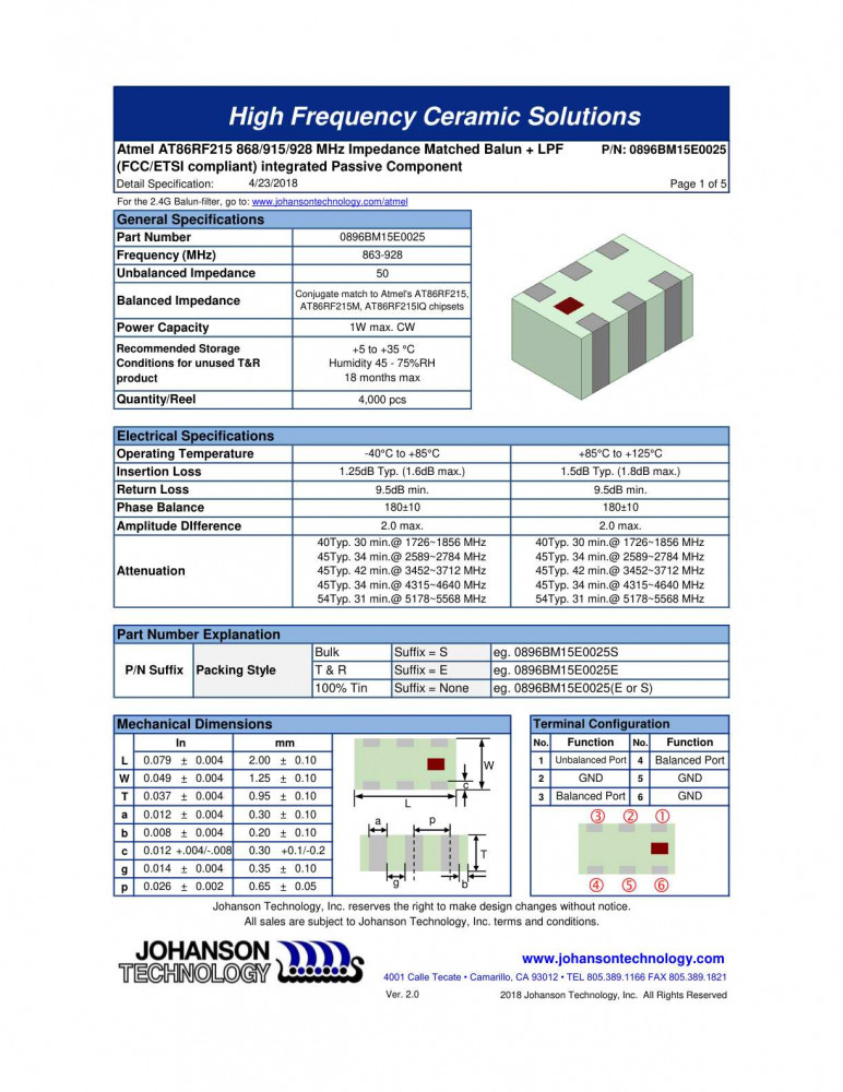 0896BM15E0025E product specification page 1