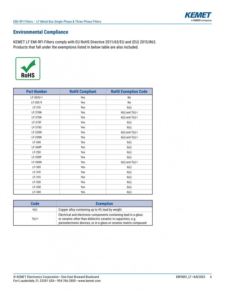 KEMET LF series document page 6