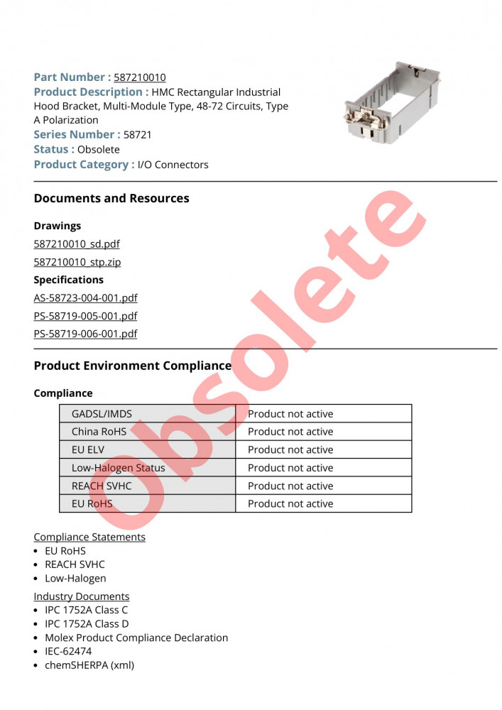 MOLEX 587210010 technical document page 1