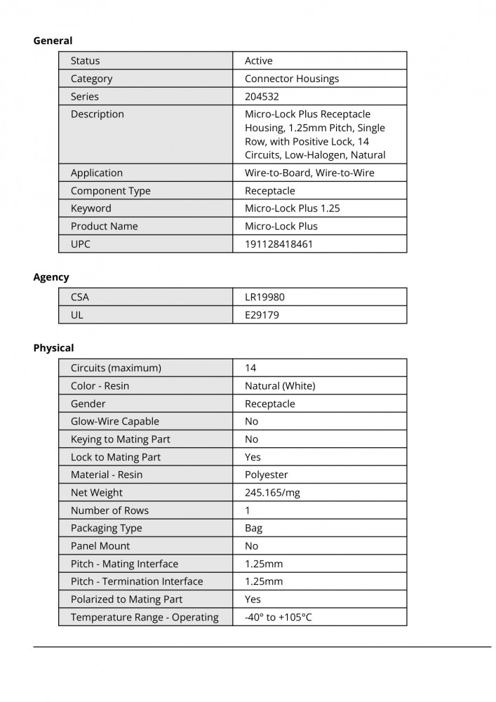 Technical document page 2 for MOLEX 2045321400