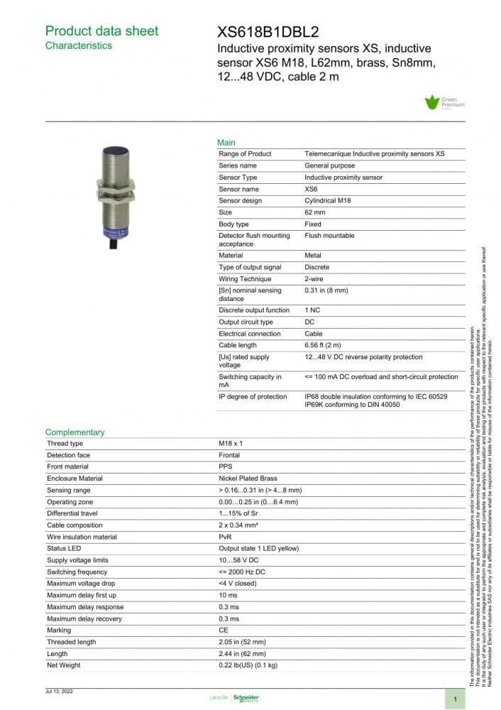 XS618B1DBL2 technical document page 1