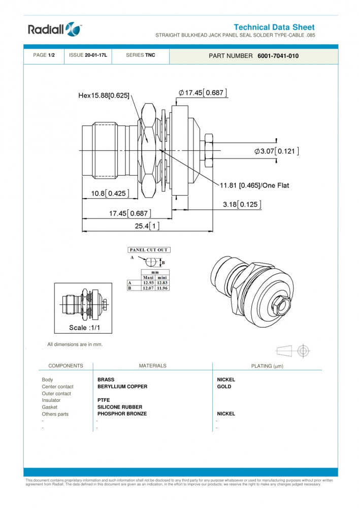 Radiall 6001-7041-010 product document page 1