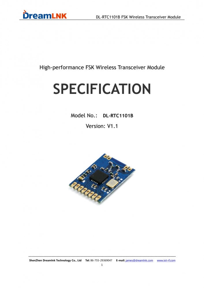 DL-RTC1101B-433M datasheet page 1