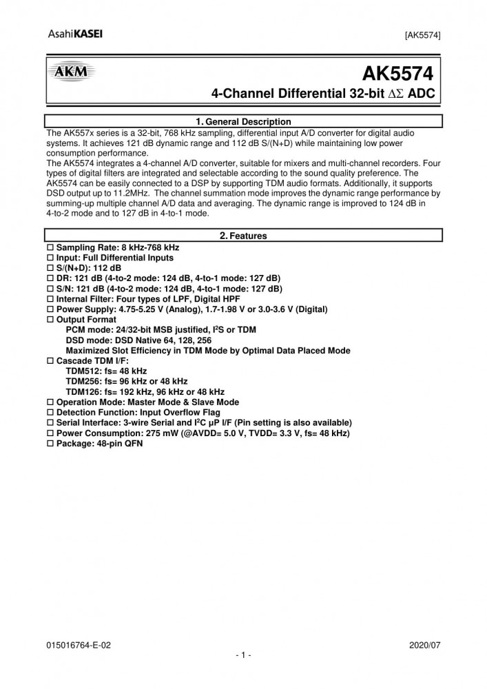 AK5574EN datasheet page 1