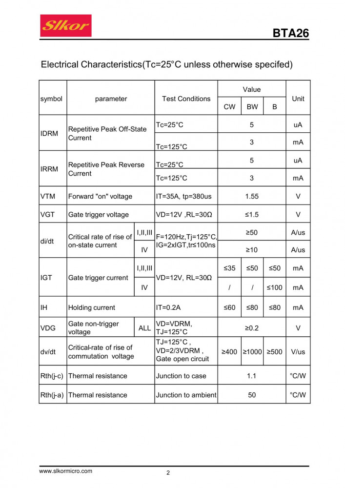 BTA26-800B datasheet page 2
