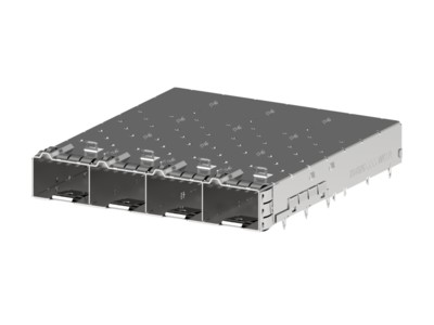 SFP-DD 1-by-6 Cage Assembly with Spring Fingers, Closed Top, Two Rear Legs, with Press-Fit Pins
