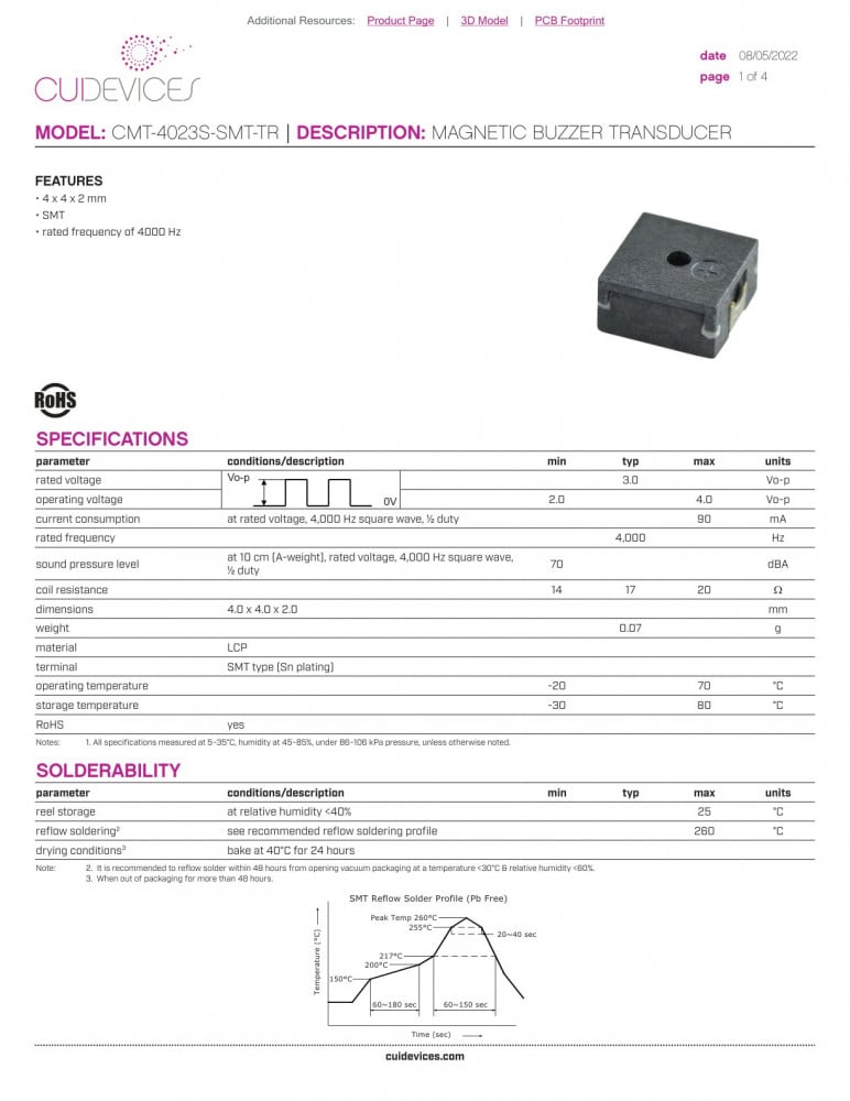 CMT-4023S-SMT-TR datasheet page 1