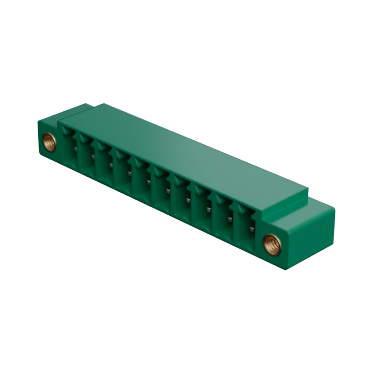 3.81mm Pitch Eurostyle Right-Angle PCB Header, with Threaded Retention Inserts, Green Housing, 10 Circuits for sale