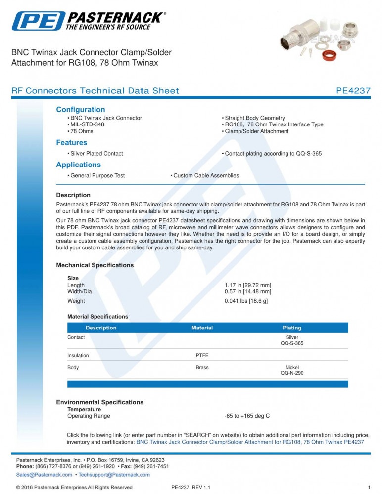 PASTERNACK PE4237 technical document page 1
