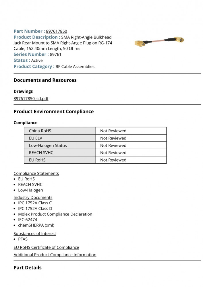 MOLEX 897617850 product drawing preview, page 1