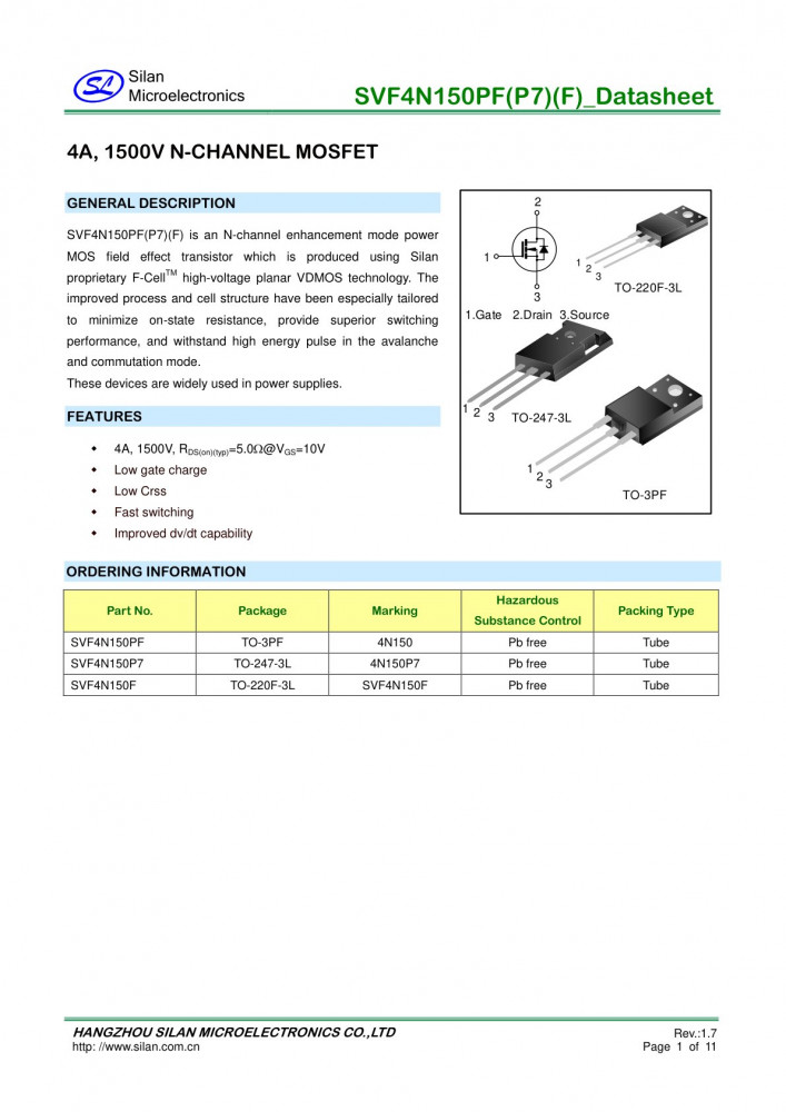 SVF4N150PF datasheet page 1