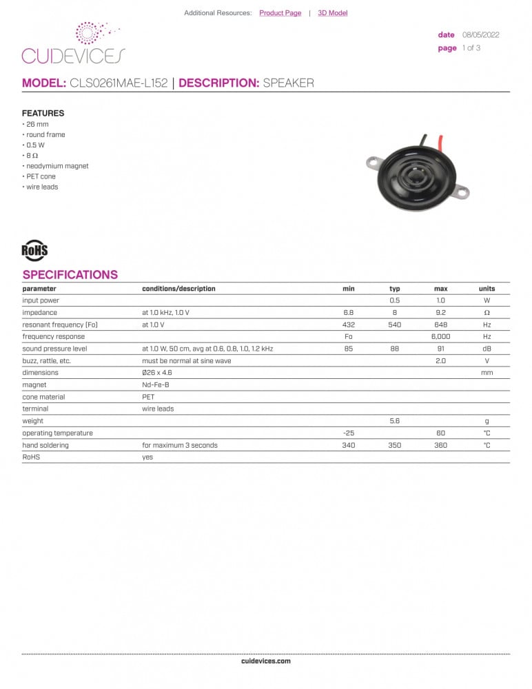 CLS0261MAE-L152 datasheet page 1
