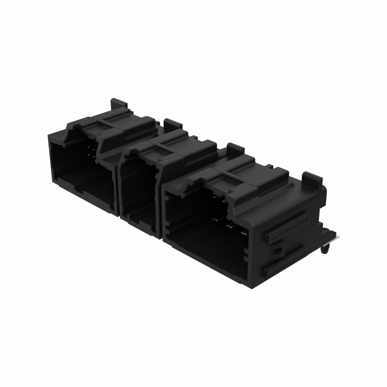 Stac64 3 Bay Right-Angle Headers, 38 Circuits, Bay A 20 Circuit Signal Header, Polarization A, Black; Bay B 8 Circuit Signal Header, Polarization A, Black; Bay C 10 Circuit Power Header, Polarization A, Tray for sale