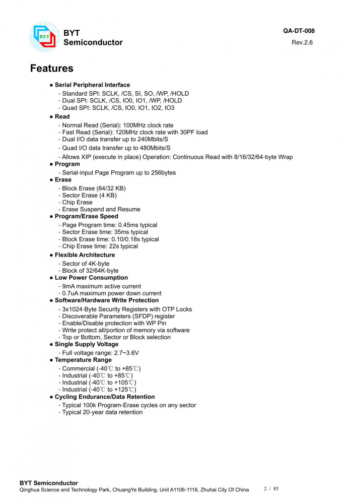 BY25Q64ES datasheet page 2