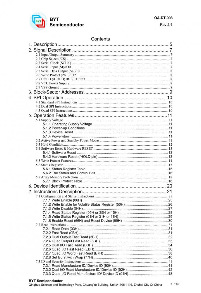 BY25Q64ES datasheet page 3