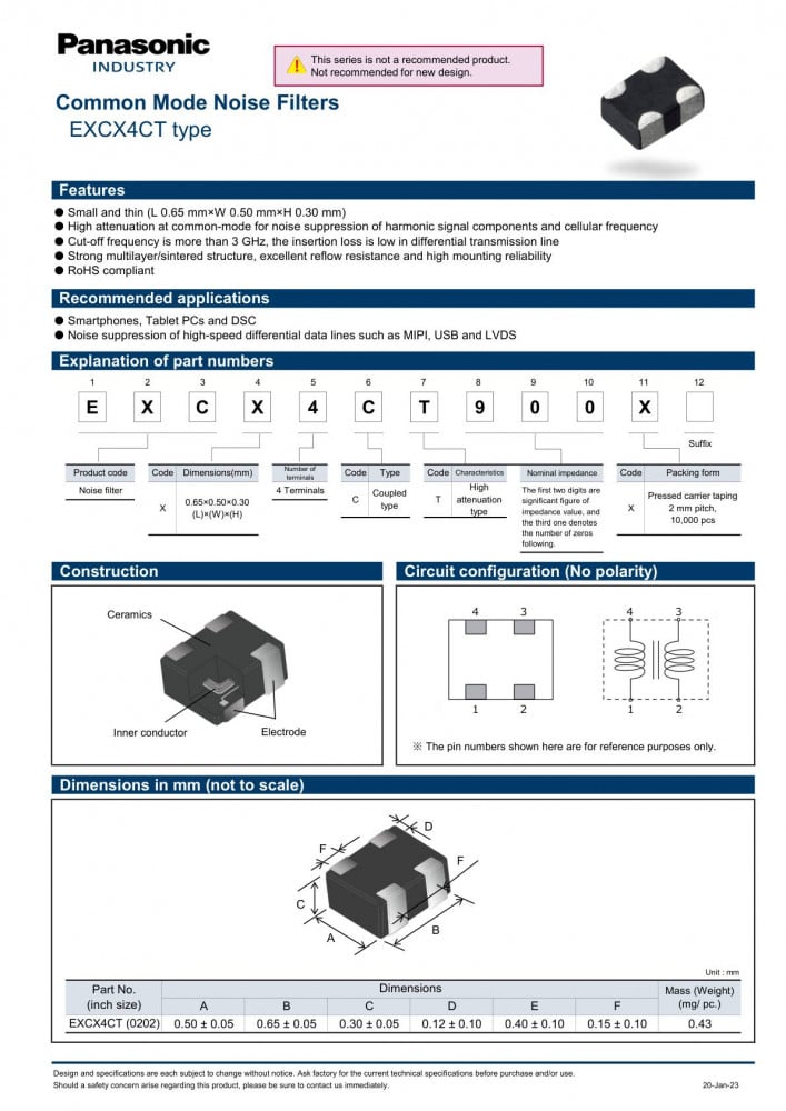 Panasonic EXC-X4CT650X technical document page 1