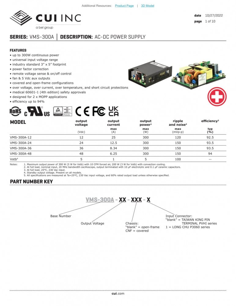 CUI VMS-300A-48 datasheet page 1