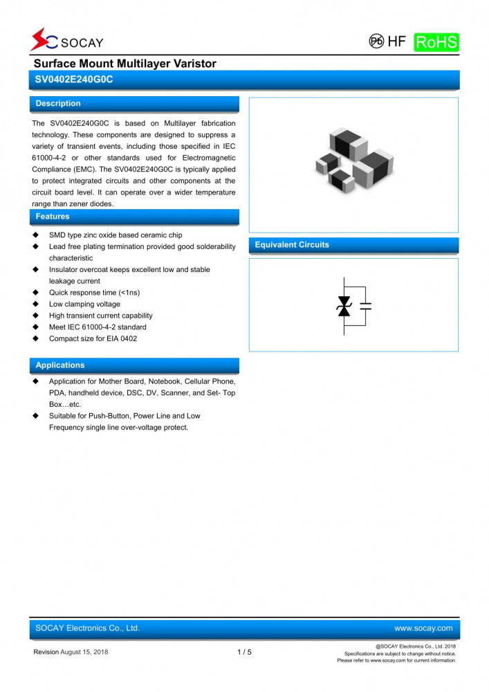 SV0402E240G0C technical document, page 1