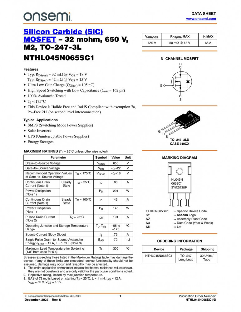 NTHL045N065SC1 datasheet page 1