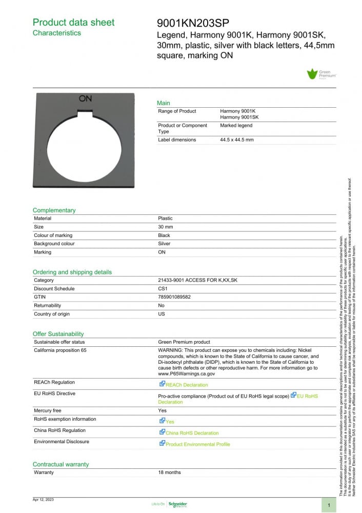 9001KN203SP technical document preview