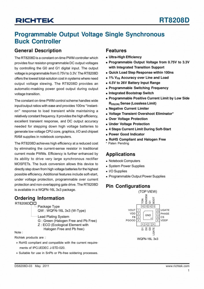 RT8208D datasheet page 1