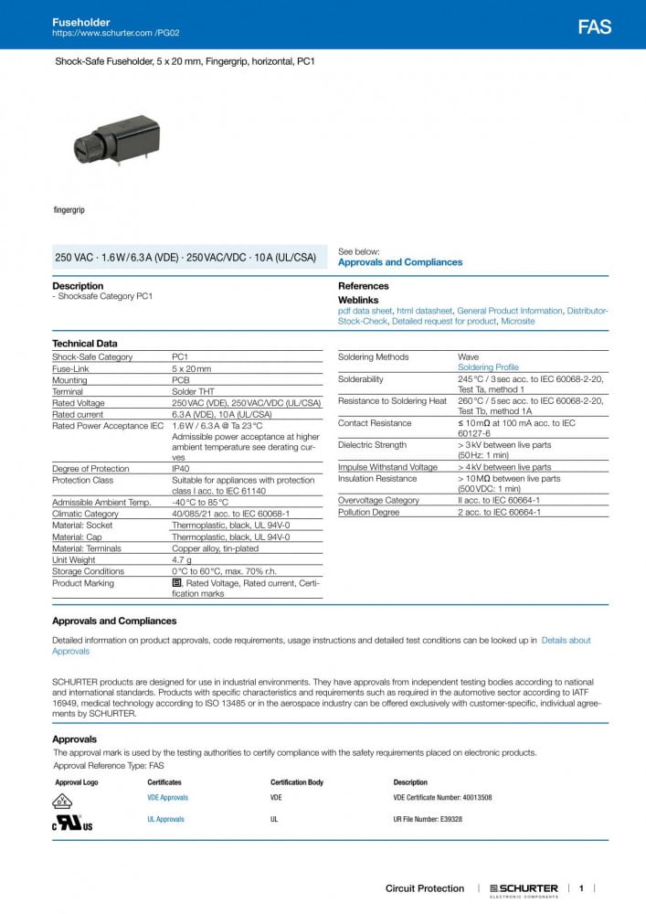 SCHURTER 0031.3511 datasheet page 1