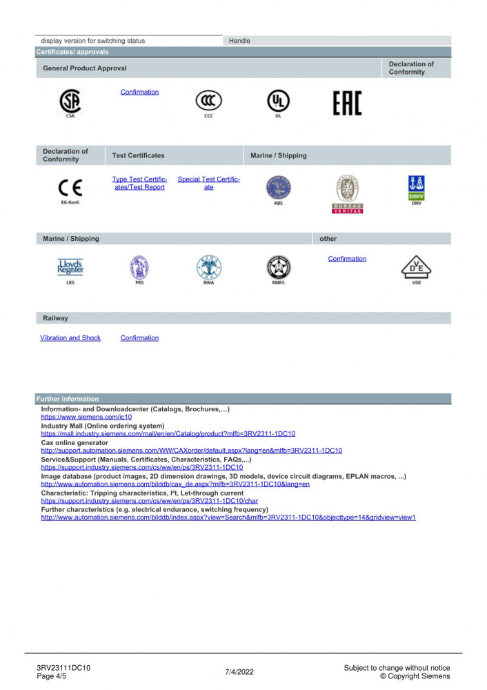 3RV23111DC10 datasheet page 4