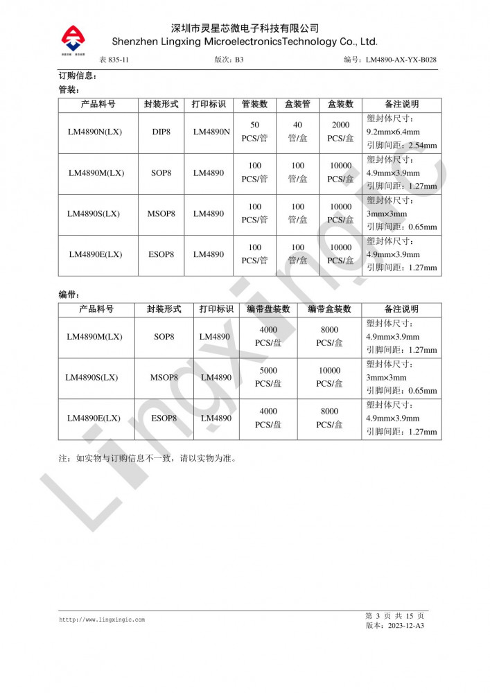 LM4890M(LX) datasheet page 3