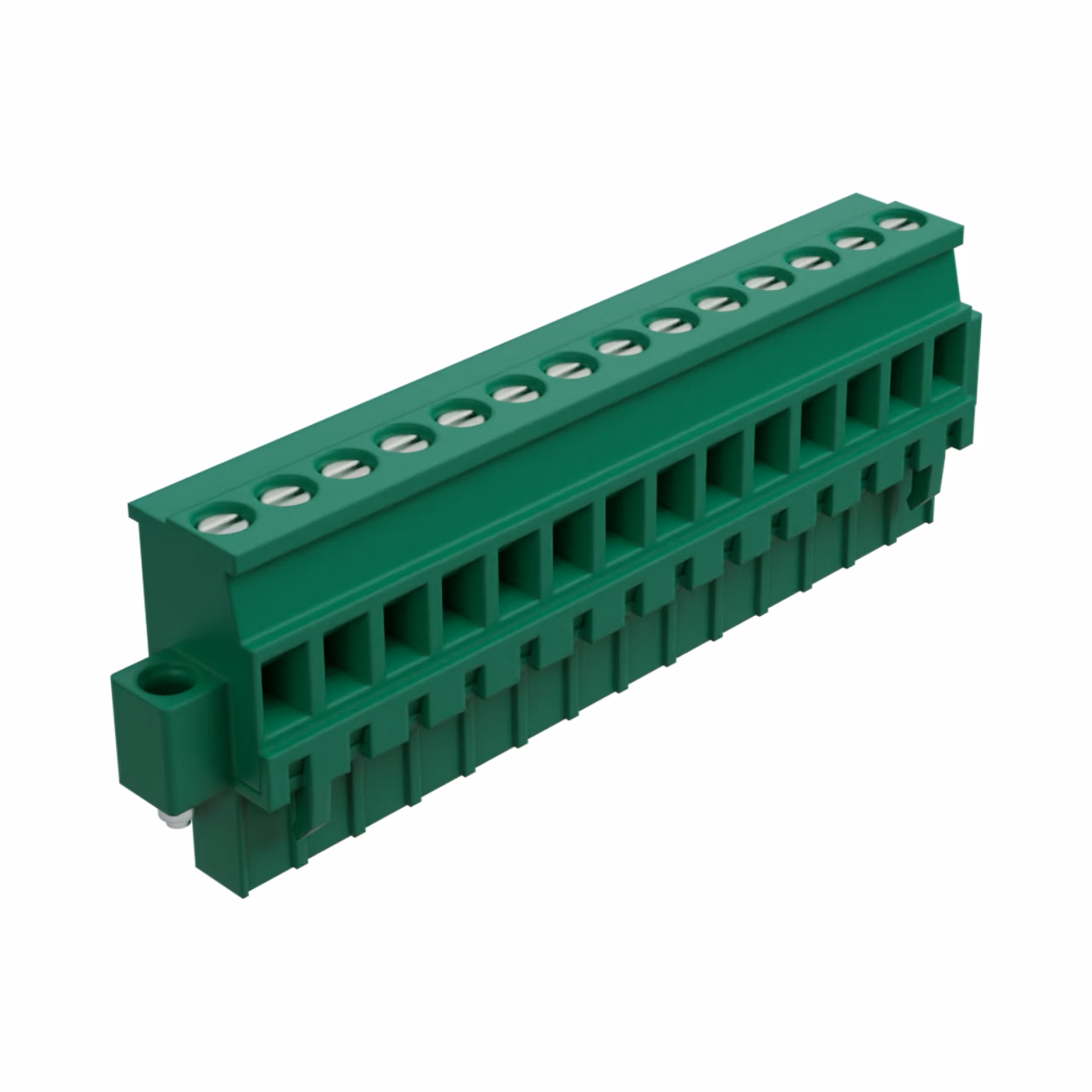 5.00mm Pitch Eurostyle Horizontal Plug, with Retention Screws and Reverse Imprinting, Front Wire Entry, Green Housing, Gold (Au) Plated, 14 Circuits for sale