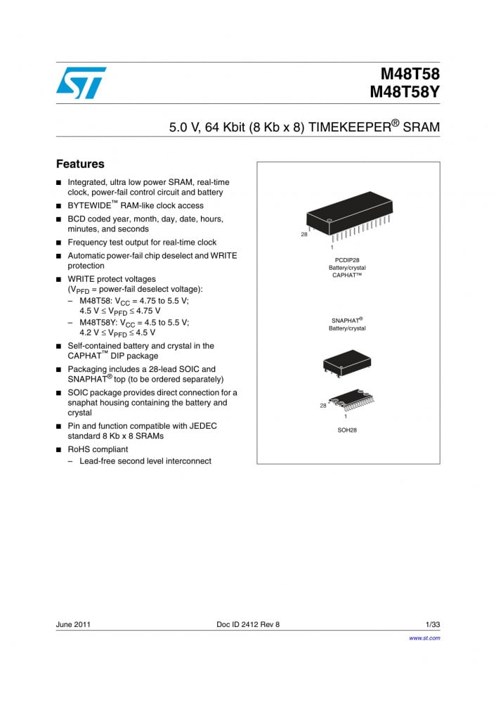 M48T58Y datasheet page 1