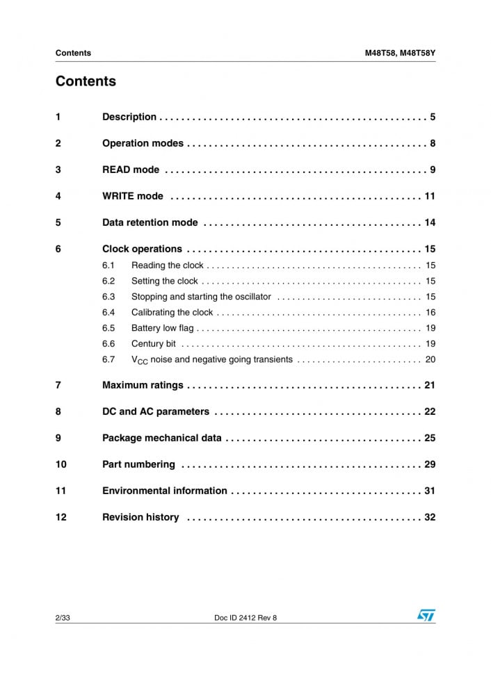 M48T58Y datasheet page 2