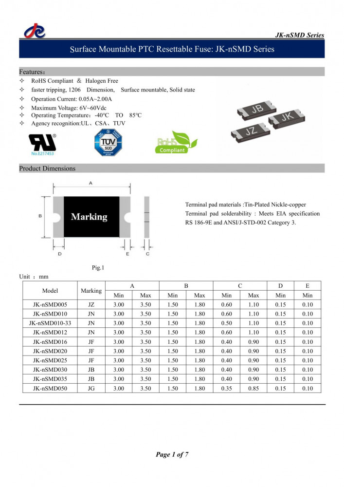 JK-nSMD series datasheet page 1