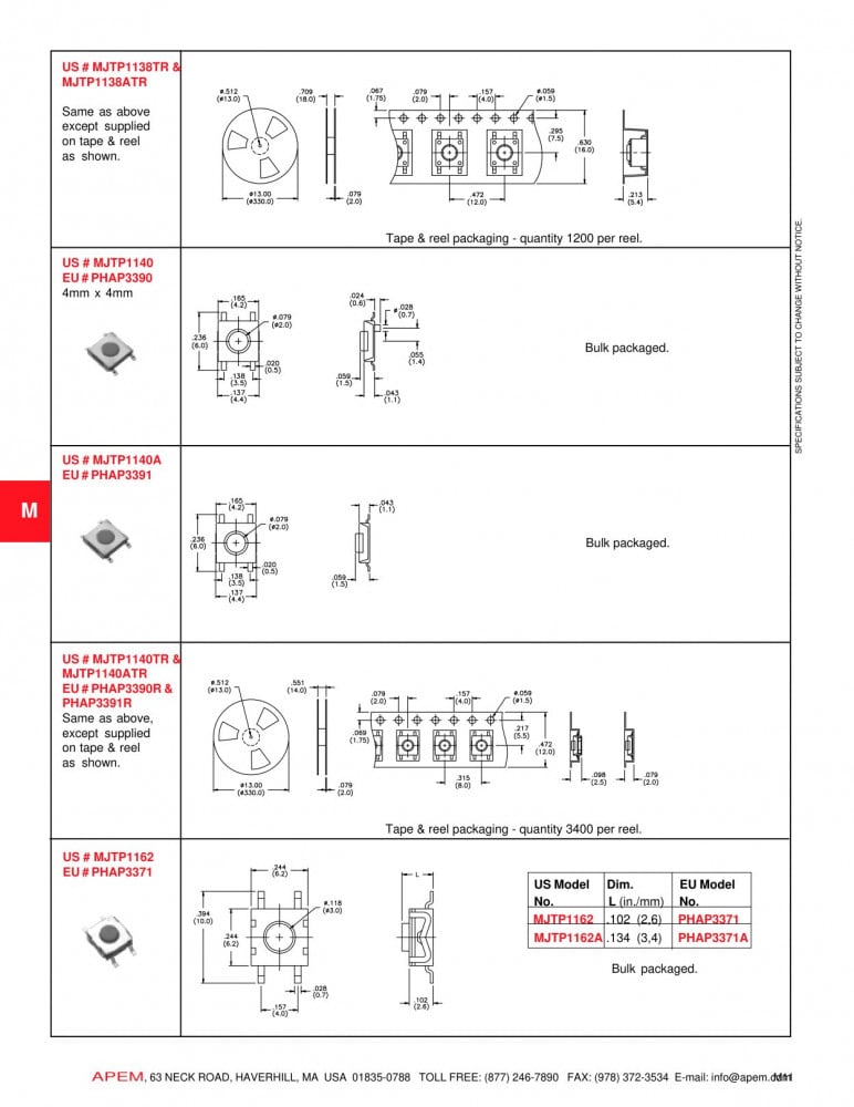 APEM MJTP series datasheet page 4