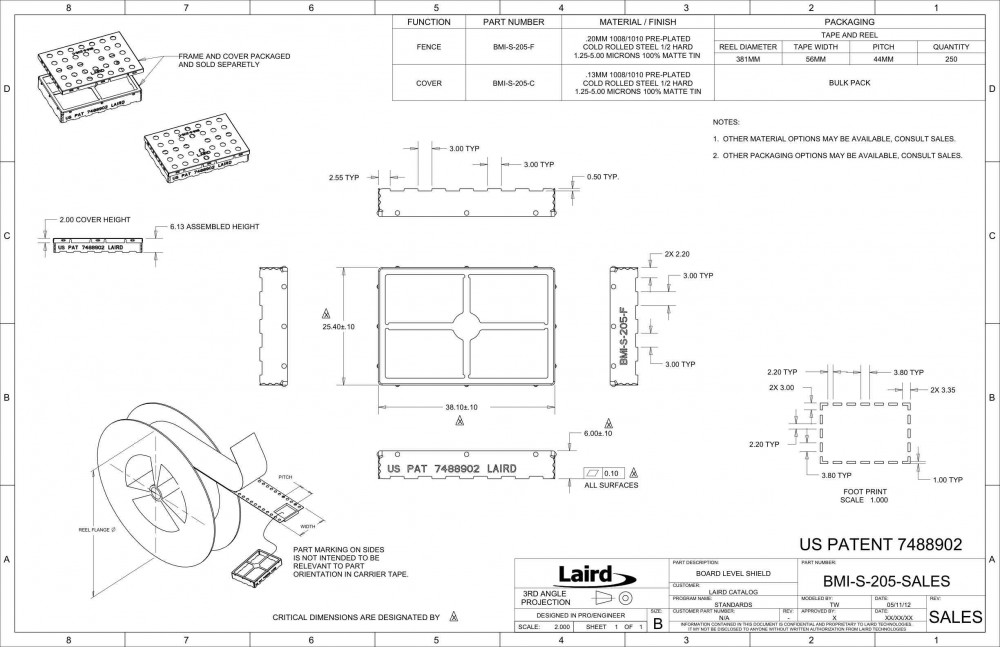 BMI-S-205-C board-level shield product drawing