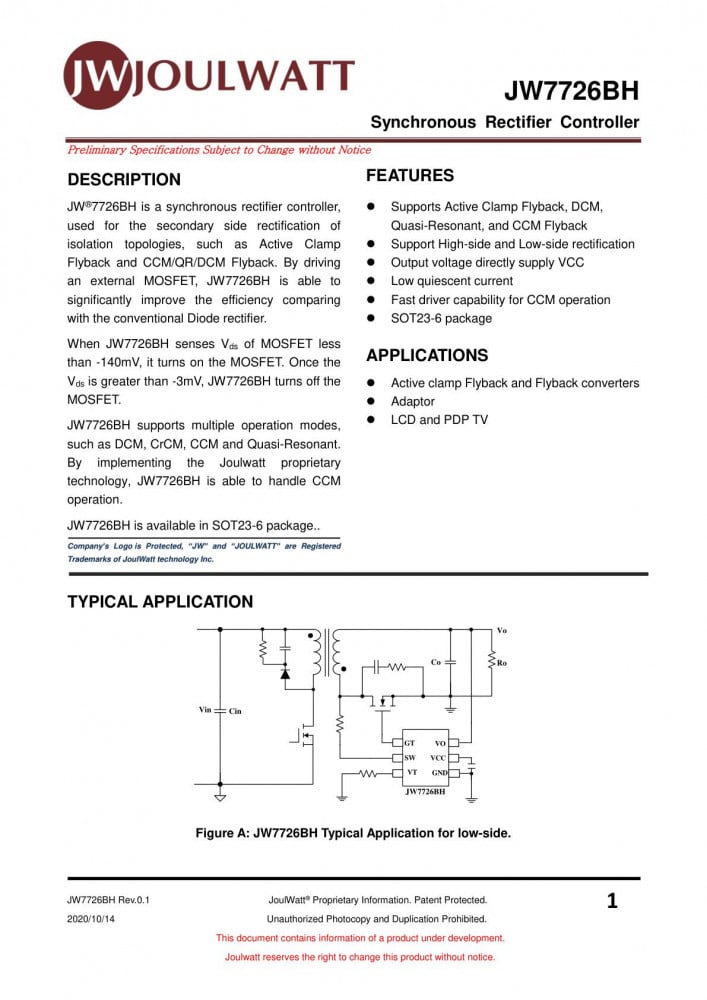 JW7726BH datasheet page 1